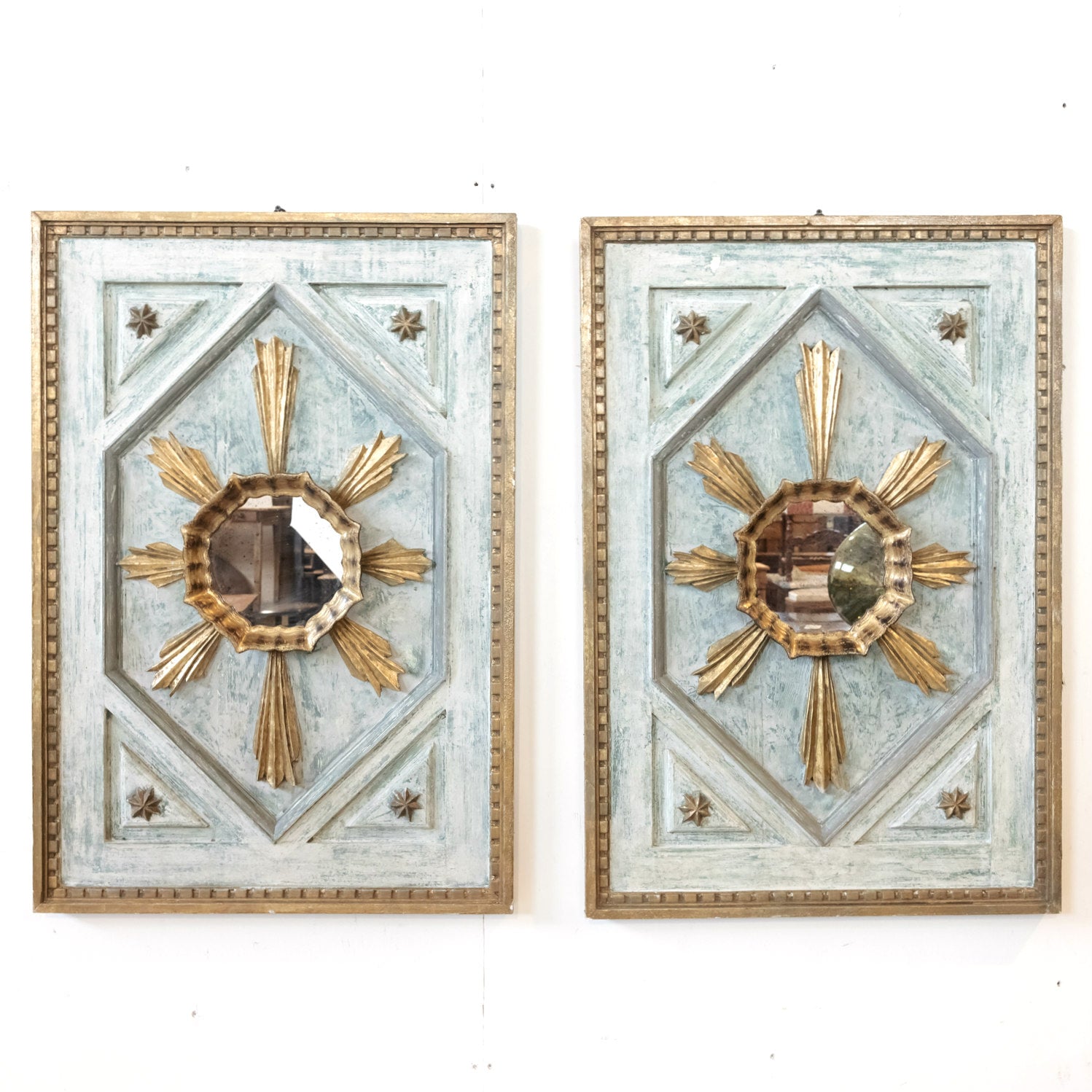 Framed Italian Gold and Silver Leaf Sunburst Panels Pair – Lolo French ...