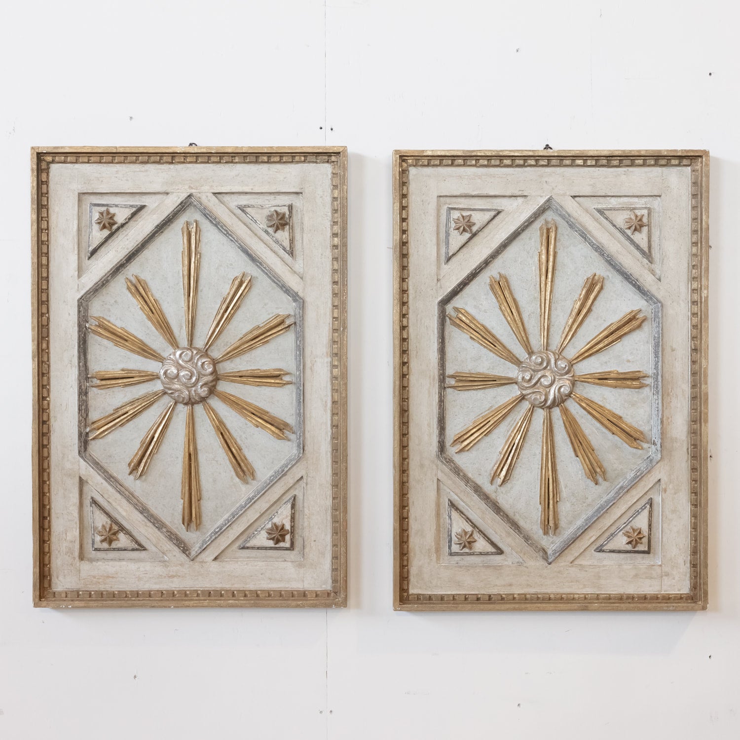Framed Italian Gold and Silver Leaf Sunburst Panels Pair – Lolo French ...